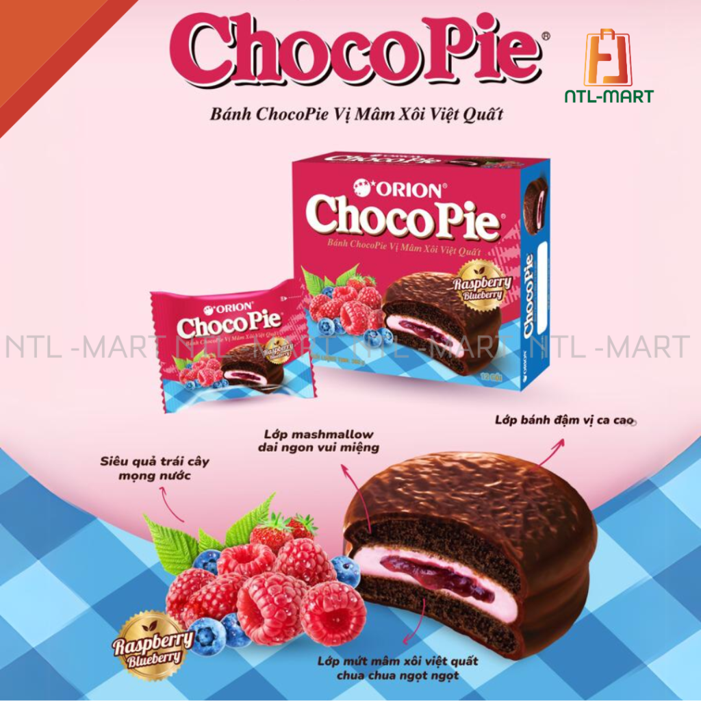 Bánh Chocopie vị mâm xôi việt quất giàu khoáng chất