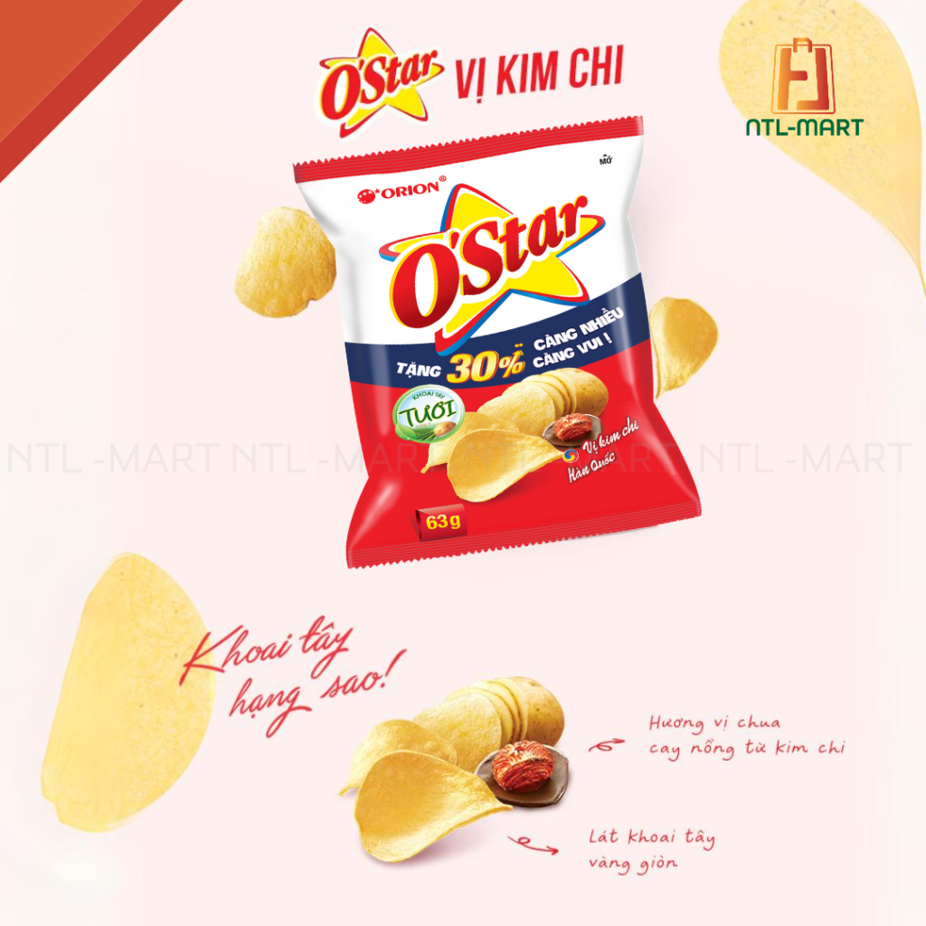 Snack khoai tây O'Star vị kim chi Hàn Quốc 63G